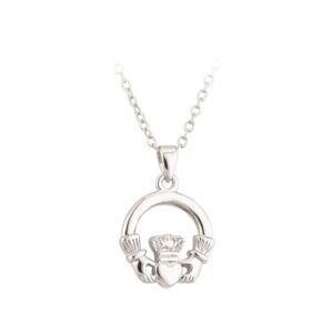 tara claddagh pendant celtic irish rhodium plated necklace made in ireland