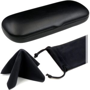 MyEyeglassCase Elegant Black Eyeglass case | Hard Slim Glasses holder clam shell w/Microfiber Pouch and Cloth | Reading Glasses case | Small & Protective (S5 Black)