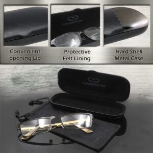 MyEyeglassCase Elegant Black Eyeglass case | Hard Slim Glasses holder clam shell w/Microfiber Pouch and Cloth | Reading Glasses case | Small & Protective (S5 Black)