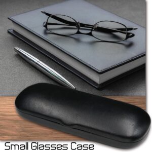 MyEyeglassCase Elegant Black Eyeglass case | Hard Slim Glasses holder clam shell w/Microfiber Pouch and Cloth | Reading Glasses case | Small & Protective (S5 Black)