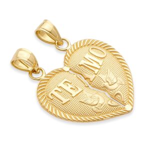 14k real yellow gold samll "teamo" couple broken heart charm pendant