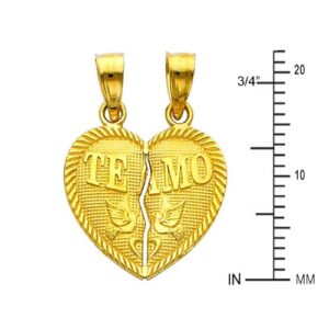 14k REAL Yellow Gold Samll "TEAMO" Couple Broken Heart Charm Pendant