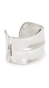 kenneth jay lane women's thick satin silver hinged cuff bracelet, satin silver, one size