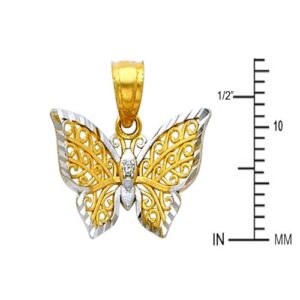 14k REAL Two Tone Gold Butterfly Charm Pendant