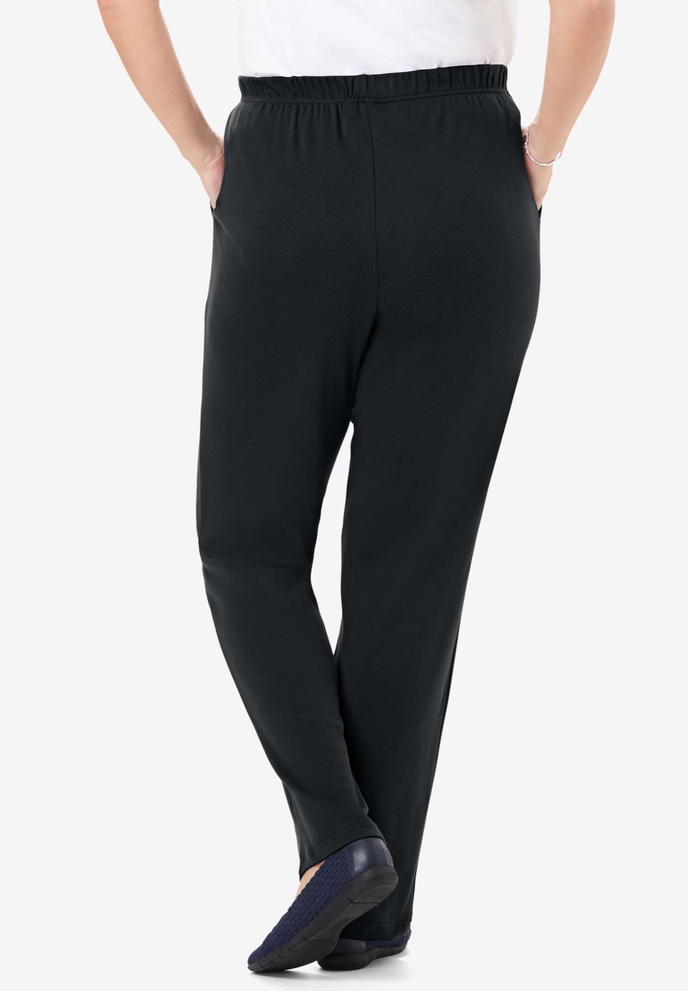 Woman Within Women's Plus Size Petite 7-Day Knit Straight Leg Pant - 2X, Black