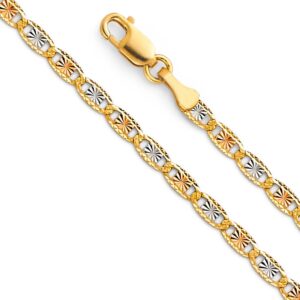 14k real tri color gold solid 2.5mm star/edge diamond cut chain necklace with lobster claw clasp - 18"