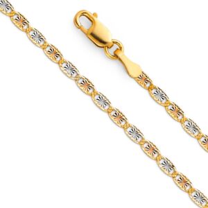 14k real tri color gold solid 2mm star/edge diamond cut chain necklace with lobster claw clasp - 22"