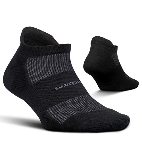 Feetures High Performance Cushion Ankle Sock - No Show Socks for Women & Men with Heel Tab - Black, L (1 Pair)