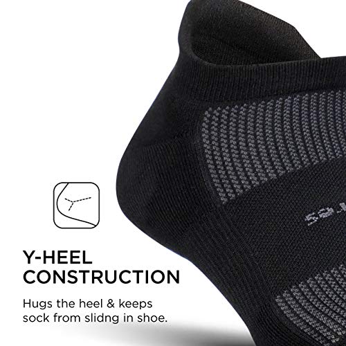 Feetures High Performance Cushion Ankle Sock - No Show Socks for Women & Men with Heel Tab - Black, L (1 Pair)