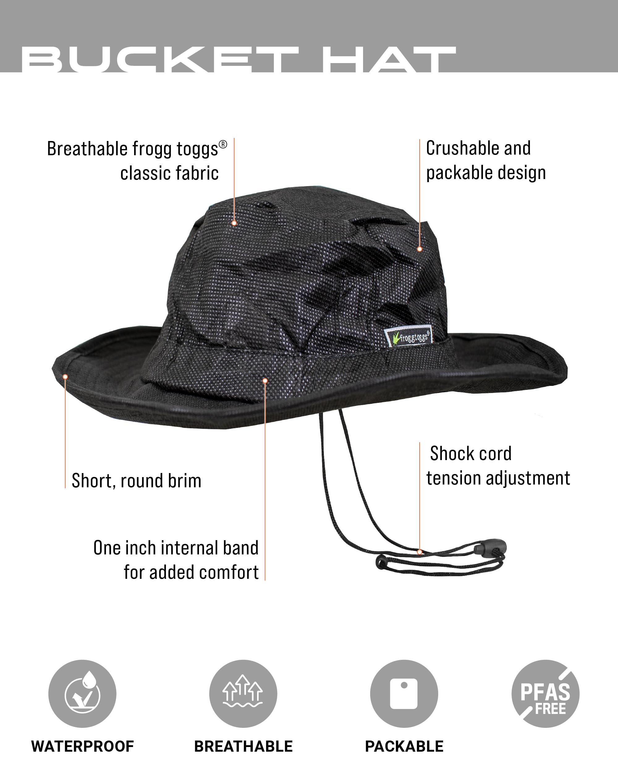 FROGG TOGGS Bucket Hat, Waterproof, Breathable, Sun Protection