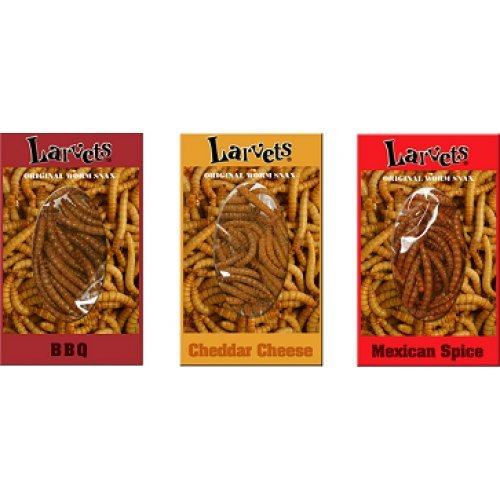 Larvets Sampler Gift Pack- BBQ, Cheddar Cheese, & Mexican Spice 1.9g each, Sampler Gift Pack of 3