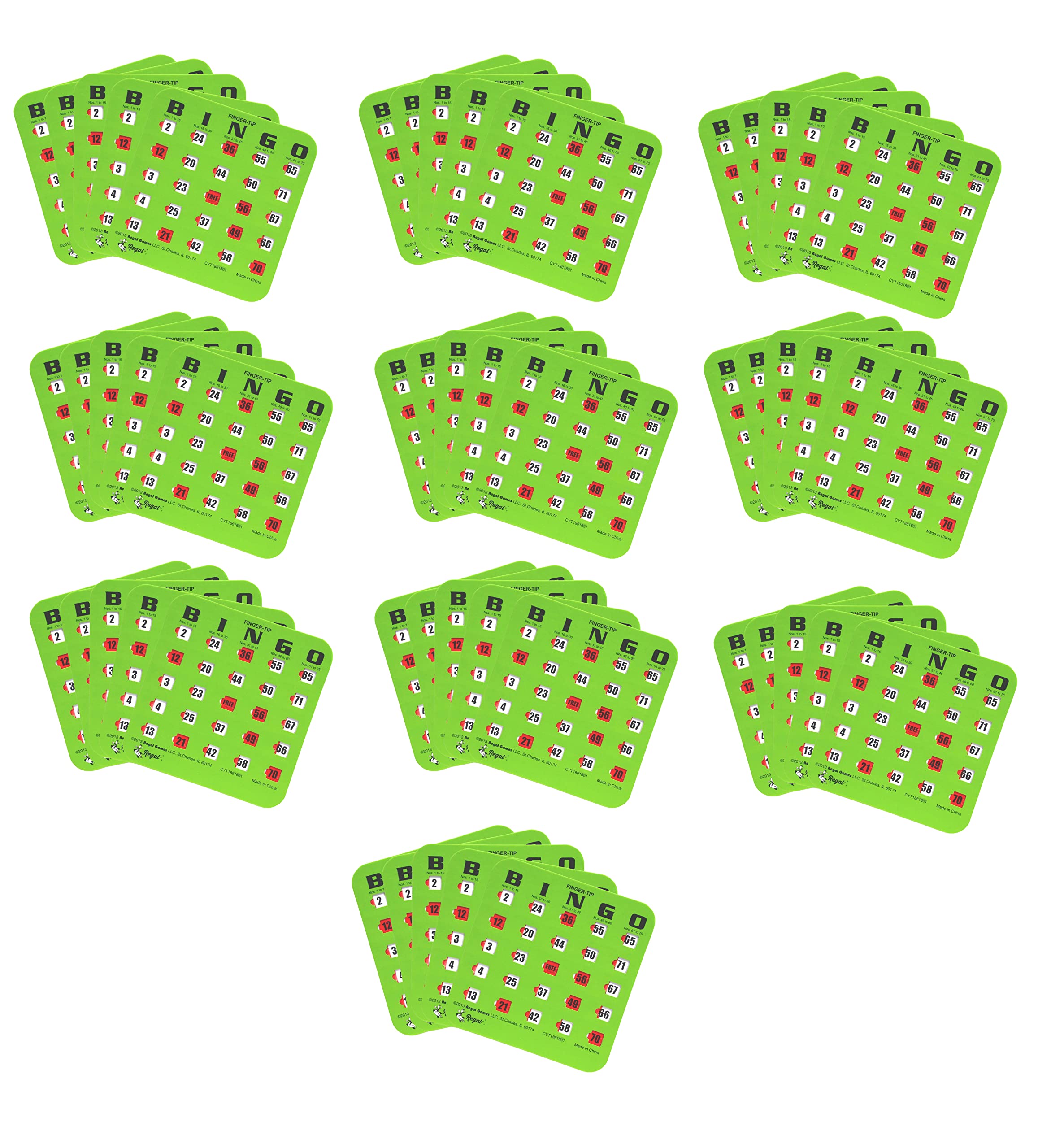 Regal Bingo Finger-Tip Shutter Bingo Cards with Sliding Windows - 50 Bingo Shutter Cards - Ideal for Family Fun Night - No Chips & Daubers Needed - Green