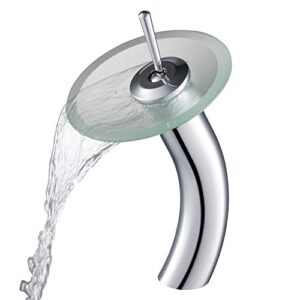 kraus kgw-1700ch-fr single lever vessel glass waterfall bathroom faucet chrome with frosted glass disk,bronze