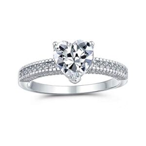 personalize classic romantic 2ct aaa cz solitaire heart shaped engagement ring for women promise thin pave cubic zirconia band ring .925 sterling silver customizable