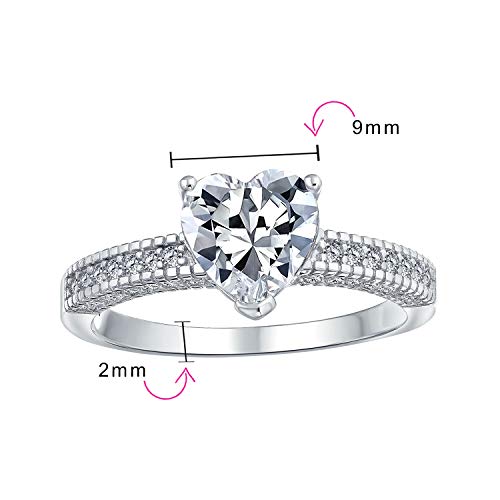 Personalize Classic Romantic 2CT AAA CZ Solitaire Heart Shaped Engagement Ring For Women Promise Thin Pave Cubic Zirconia Band Ring .925 Sterling Silver Customizable