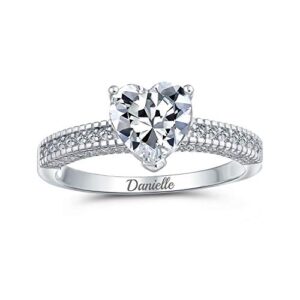 Personalize Classic Romantic 2CT AAA CZ Solitaire Heart Shaped Engagement Ring For Women Promise Thin Pave Cubic Zirconia Band Ring .925 Sterling Silver Customizable