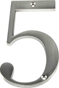 distinctions by hillman 843325 4-inch brushed nickel flush-mount house number 5, 1 count (pack of 1)