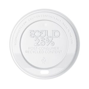 eco-products ecolid recycled large coffee cup lids, case of 1000, white, fits 10-20oz hot cups, made from 25% post-consumer recycled plastic polystyrene, made in the u.s.a.