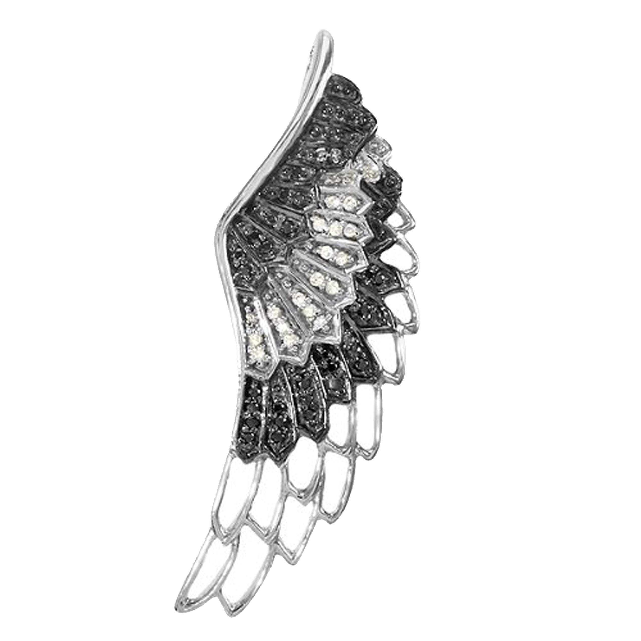 Dazzlingrock Collection 0.33 Carat (ctw) Black and White Diamond Angel Wing Feather Pendant 0.33 CT, Sterling Silver