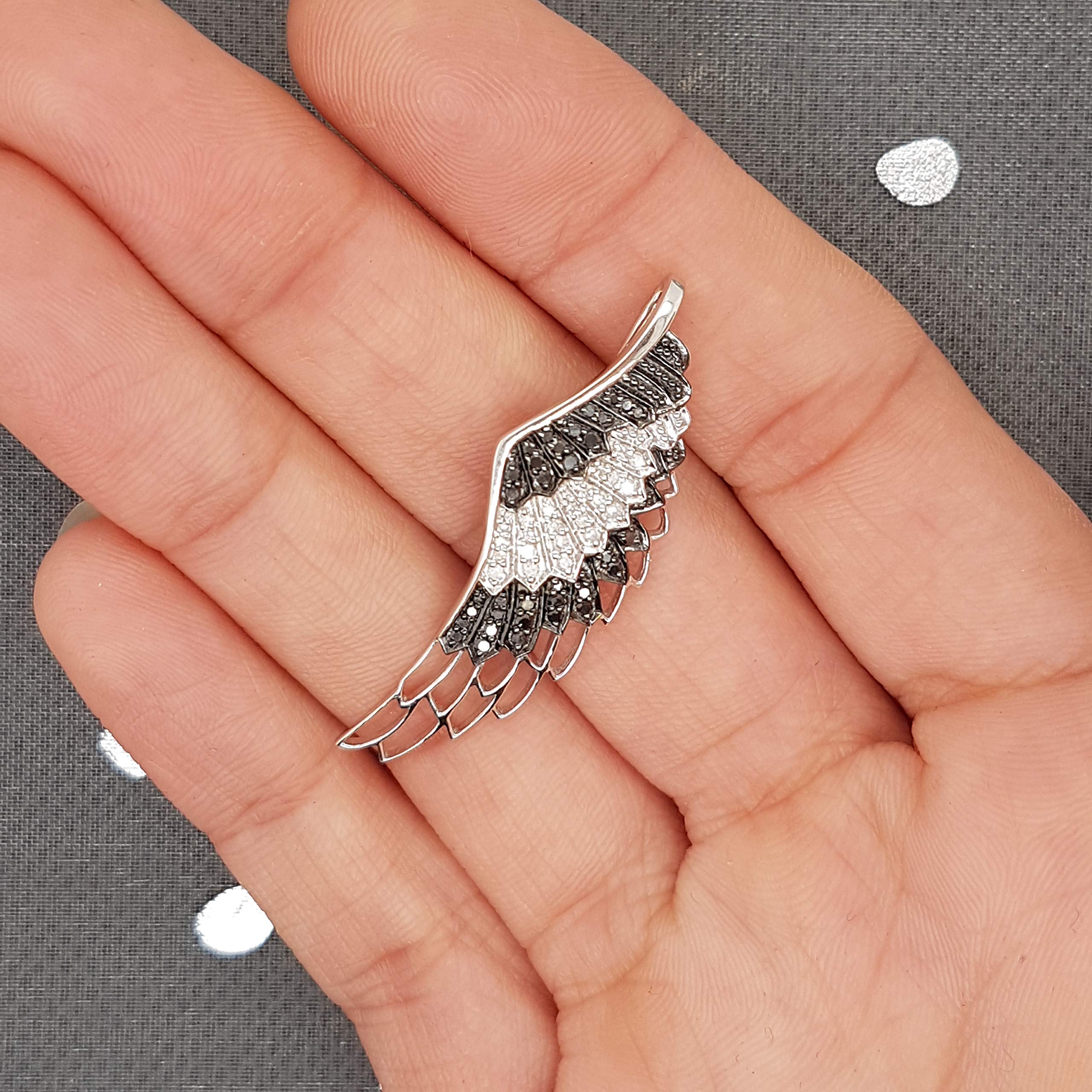 Dazzlingrock Collection 0.33 Carat (ctw) Black and White Diamond Angel Wing Feather Pendant 0.33 CT, Sterling Silver