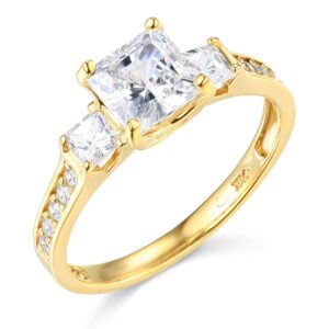 twjc wedding collection 14k solid yellow gold 1.75 ct. 3 stone princess cut engagement ring band - size 8