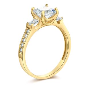 TWJC Wedding Collection 14k Solid Yellow Gold 1.75 Ct. 3 Stone Princess Cut Engagement Ring Band - Size 8