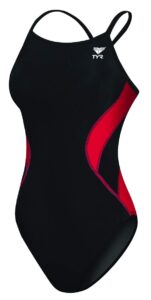 tyr women's standard alliance diamond back splice swimsuit, black/red, 36