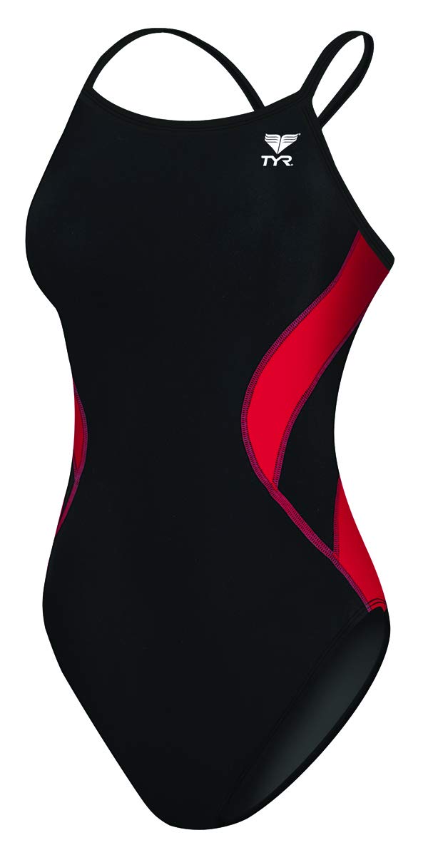 TYR Women's Standard Alliance Diamond Back Splice Swimsuit, Black/Red, 36