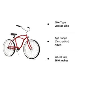 Firmstrong Urban Men's Beach Cruiser Bike, Single Speed Bicycle, 26 Inch Wheels, Matte Red