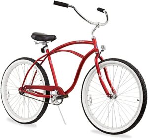 firmstrong urban men's beach cruiser bike, single speed bicycle, 26 inch wheels, matte red