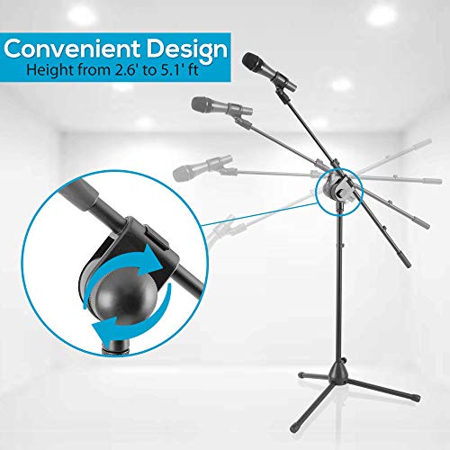 PYLE Dynamic Microphone and Tripod Stand Arm Mic Length 7.48'' Inch w/Acoustic Pop Filter-Includes 15' ft XLR Cable, Black (PMKSM20)