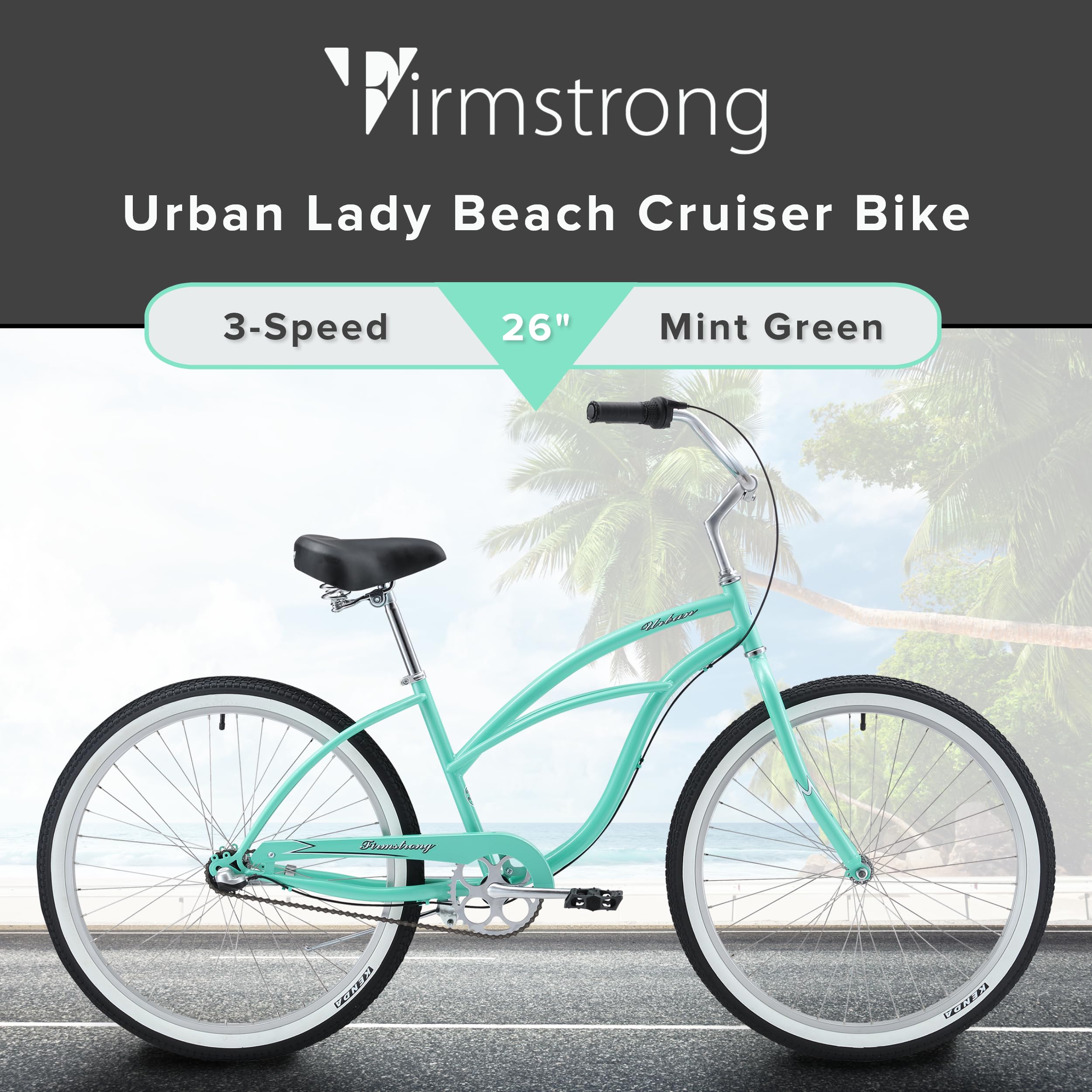 Firmstrong Urban Women's Beach Cruiser Bike, 3 Speed Bicycle, 26 Inch Wheels, Mint Green