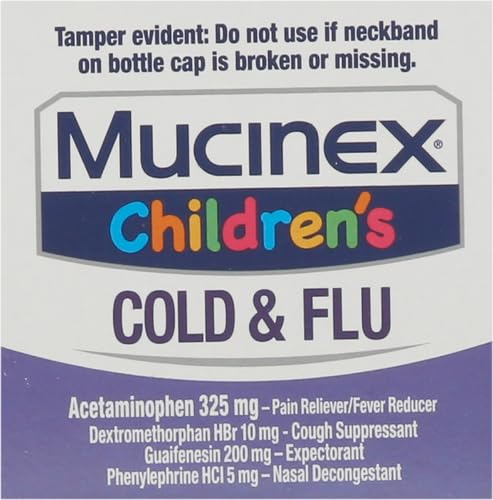 Cold, Cough, and Sore Throat, Mucinex Children's Cold, Cough, & Sore Throat Liquid, Mixed Berry, 4oz (Packaging May Vary) Controls Cough, Relieves Nasal & Chest Congestion, Thins & Soothes Sore Throat