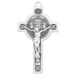 h&m saint benedict medal 2 inch sterling silver cross crucifix pendant