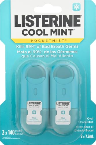 Listerine Pocketmist Cool Mint Oral Care Mist to Get Rid Of Bad Breath, 0.26 Fl Oz (Pack of 2)