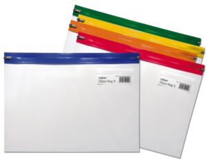 snopake a3 480x350mm zippa bag 's' with zip strips - transparent/assorted (pack of 5)