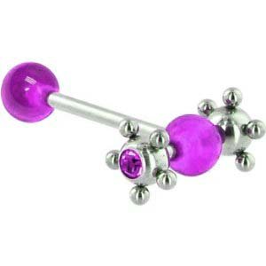 playful piercings purple gem surgical steel spinner unique barbell tongue ring