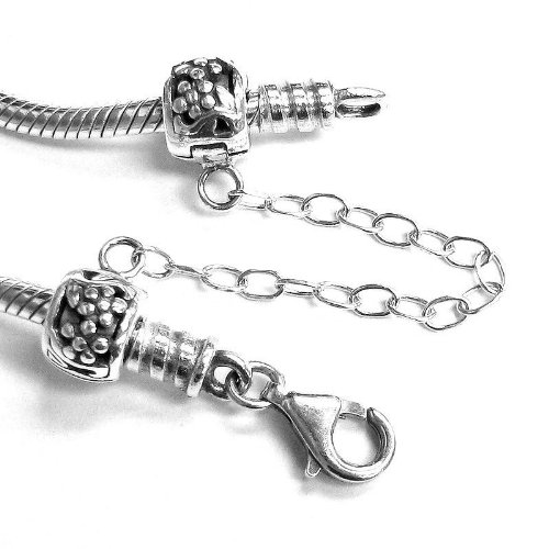 Queenberry Sterling Silver Stopper Safety Chain Bead For European Charm Bracelets