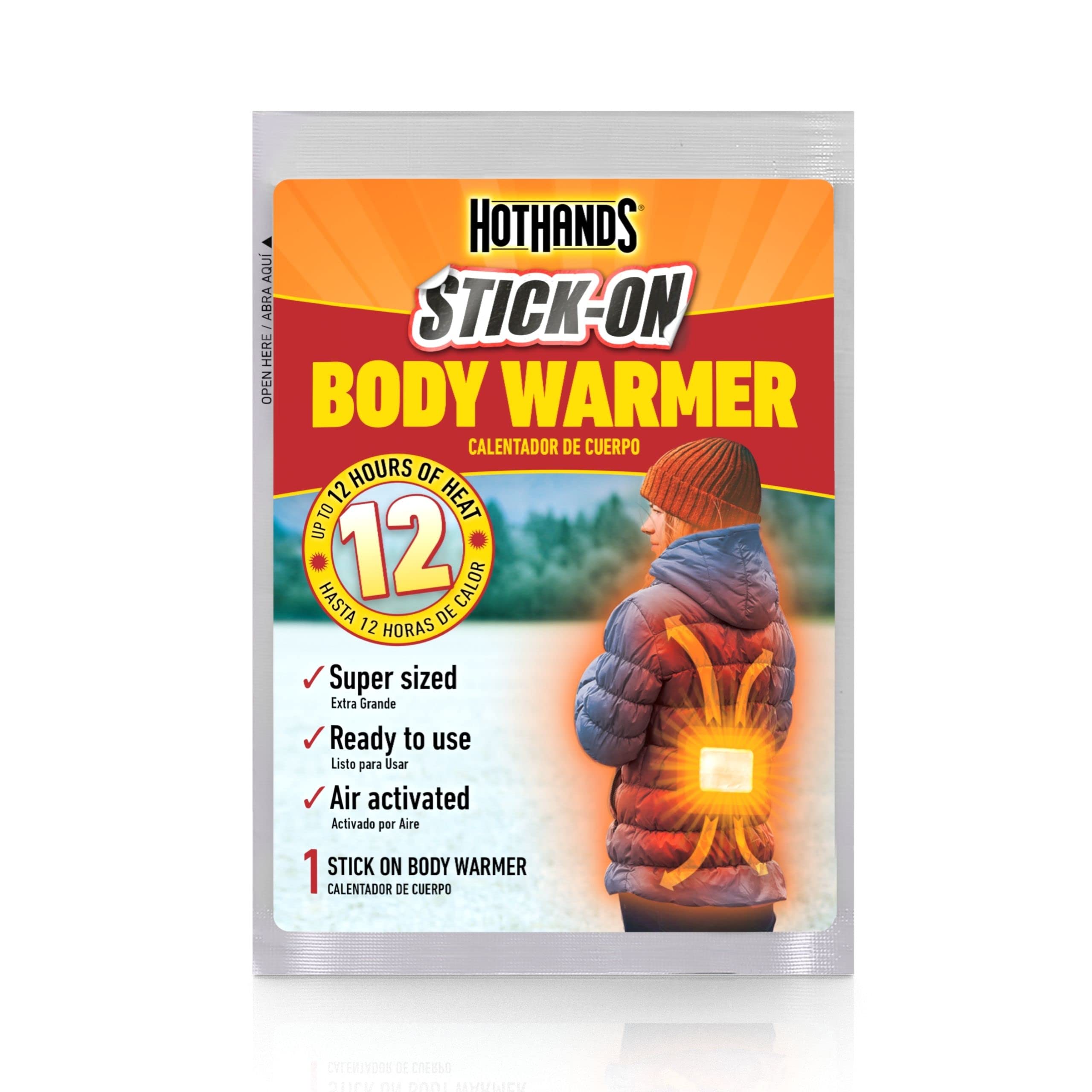 HotHands Body Warmers With Adhesive - Long Lasting Safe Natural Odorless Air Activated Warmers - Up to 12 Hours of Heat - 40 Individual Warmers