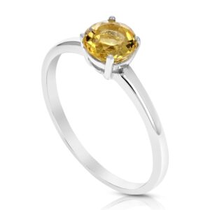 VIR JEWELS 1.20 cttw Citrine Ring .925 Sterling Silver with Rhodium Solitaire Round 6 MM Size 7