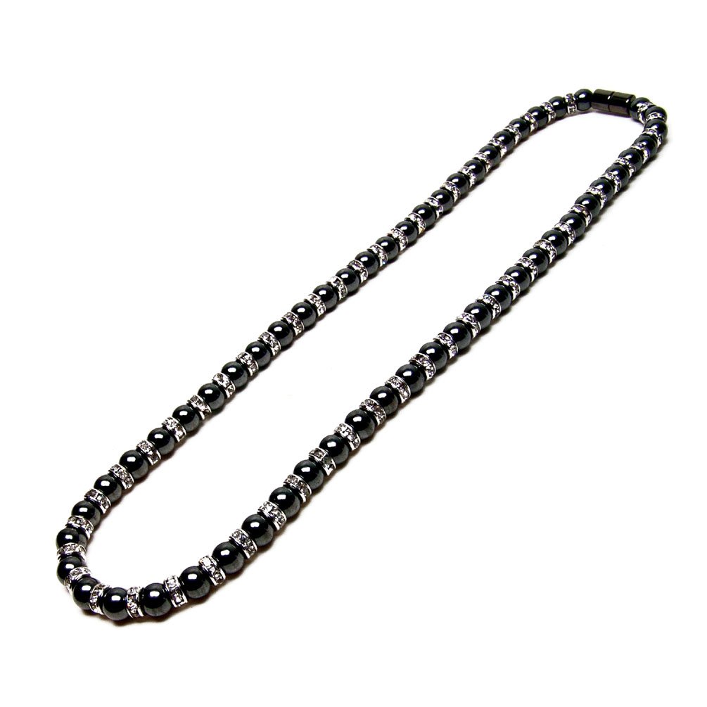 Accents Kingdom Women's Hematite Stone Bead with Tuchi Simulated Pearl Necklace with Simulated Clear Crystal, 18"