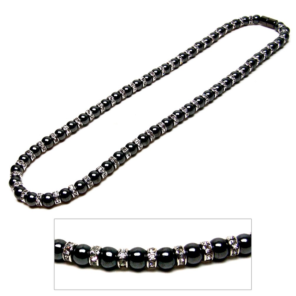 Accents Kingdom Women's Hematite Stone Bead with Tuchi Simulated Pearl Necklace with Simulated Clear Crystal, 18"