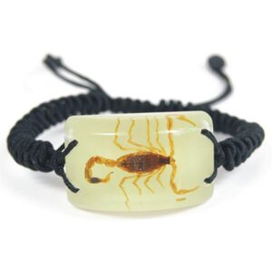 glow in the dark lucite rectangle twisted band bracelet w/genuine golden scorpion