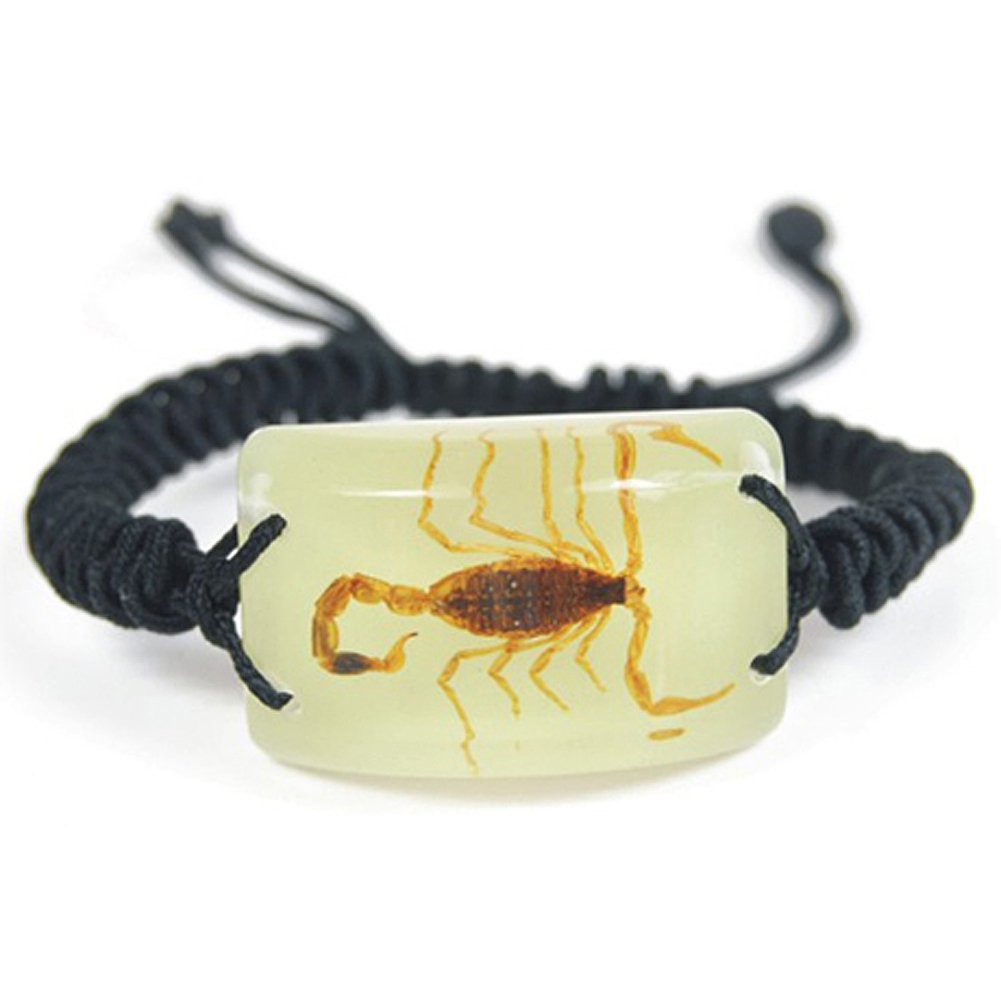 Glow In The Dark Lucite Rectangle Twisted Band Bracelet w/Genuine Golden Scorpion