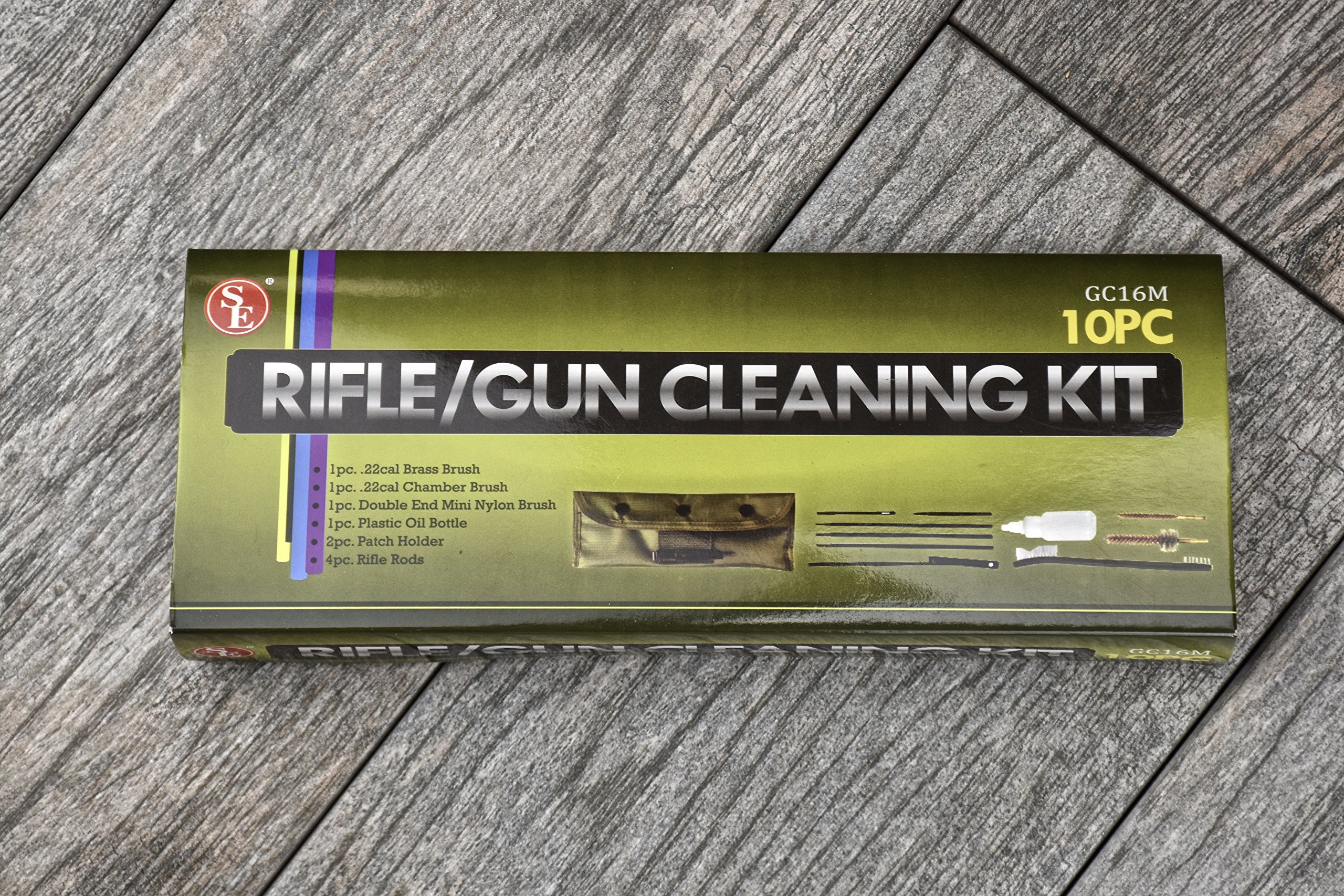 SE 10-Piece Rifle-Gun Cleaning Kit - includes Brass Brushes, Rod Extenders, and Canvas Storage Pouch - GC16M