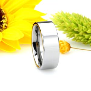 DoubleAccent 9MM Comfort Fit Tungsten Carbide Wedding Band Polished Shiny Flat Pipe Cut Style Tungsten Ring (5 to 15), 9