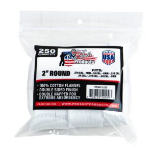 pro shot .270-.38 caliber 2-inch rd. 250 count patches, white