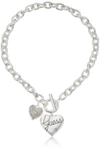 guess "basic silver logo heart and pave heart toggle pendant necklace