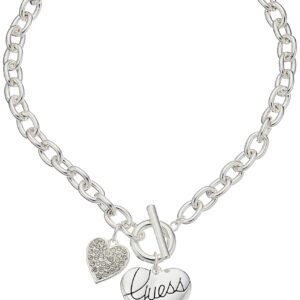 GUESS "Basic Silver Logo Heart and Pave Heart Toggle Pendant Necklace