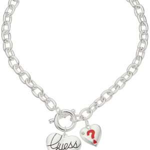 GUESS "Basic Silver Logo Heart and Pave Heart Toggle Pendant Necklace